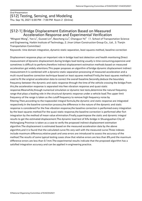Pdf S12 S12 1 Bridge Displacement Estimation Based On Measured