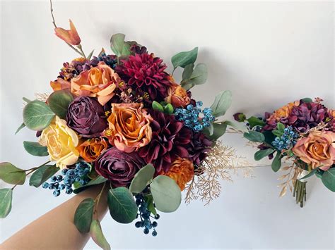 Burnt Orange Burgundy And Plum Wedding Bouquet Fall Wedding Bouquet