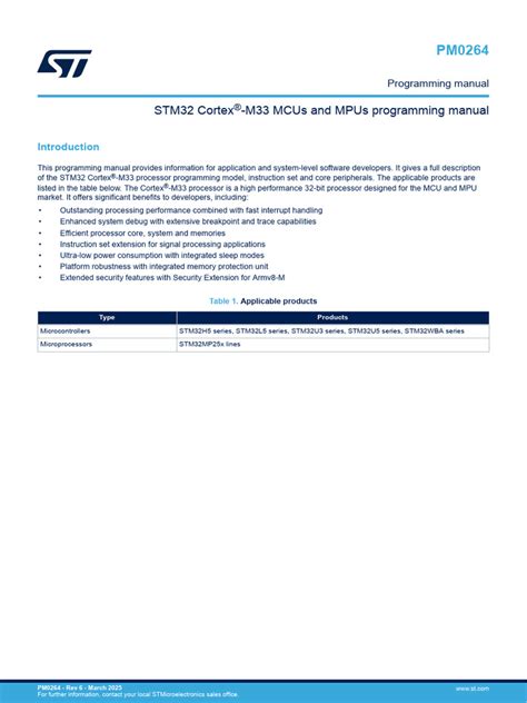 Pm0264 Stm32 Cortexm33 Mcus And Mpus Programming Manual Stmicroelectronics Pdf
