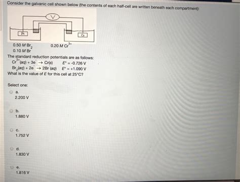Solved Consider The Galvanic Cell Shown Below The Contents