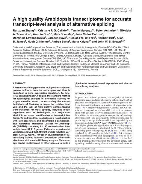 Pdf A High Quality Arabidopsis Transcriptome For Accurate Transcript