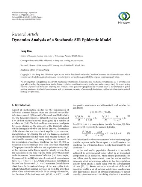 Pdf Dynamics Analysis Of A Stochastic Sir Epidemic Model