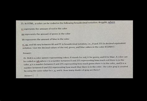 Solved In HTML A Color Can Be Coded In The Following Chegg