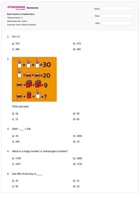 50 Brain Teasers Worksheets For Grade 5 On Wayground Free And Printable