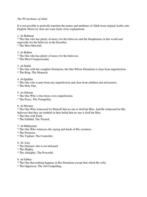 The 99 Attributes Of Allah Pdf God In Islam Allah