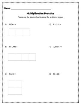 Box Method Multiplication Practice By MsPitruzzello TPT