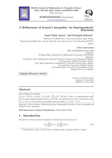 Pdf A Refinement Of Jensens Inequality Via Superquadratic Functions