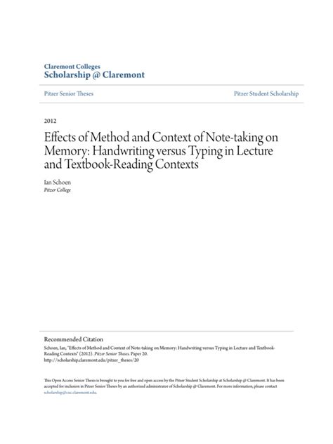 Effects Of Method And Context Of Note Taking On Memory Handwriti Pdf Recall Memory Memory