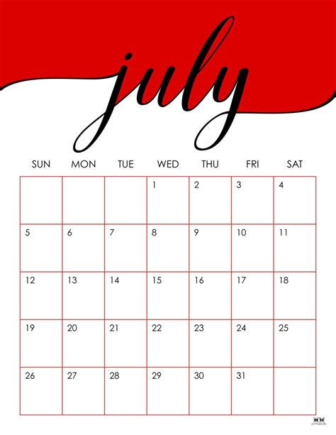 July 2026 Calendars 123 Free Printables Printabulk