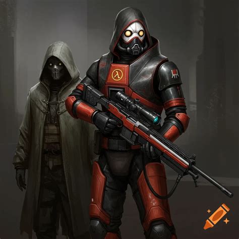 Hla Hl2 Combine Sniper Concept Art In Red Black And White Style With