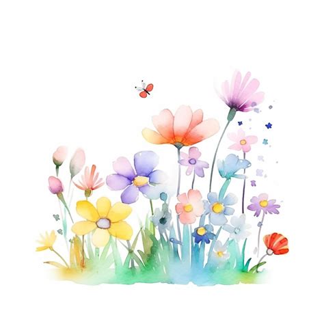 Premium Photo Watercolor Flowers In The Grass Wall Art Digital Art