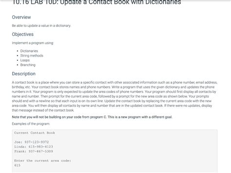 Solved LAB TOD Update A Contact Book With Chegg Com