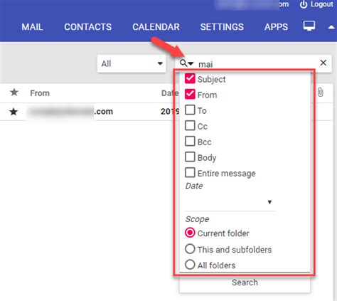 Roundcube Searching Messages Netfirms