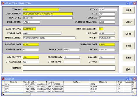 Perishable Tooling Data