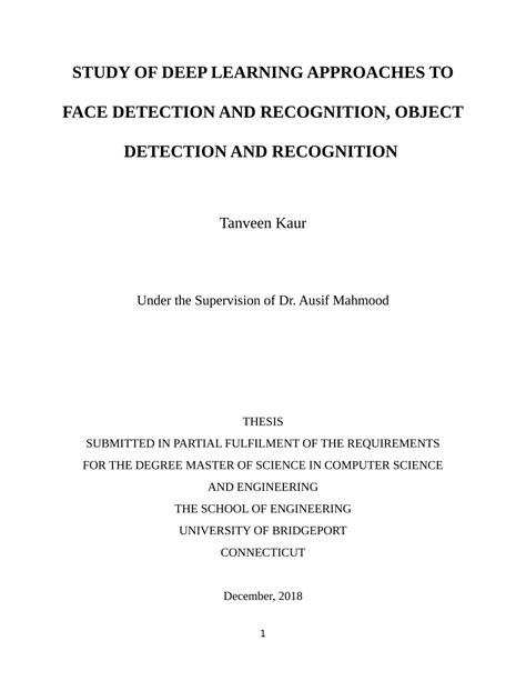 PDF STUDY OF DEEP LEARNING APPROACHES TO FACE DETECTION AND RECOGNITION OBJECT DETECTION AND