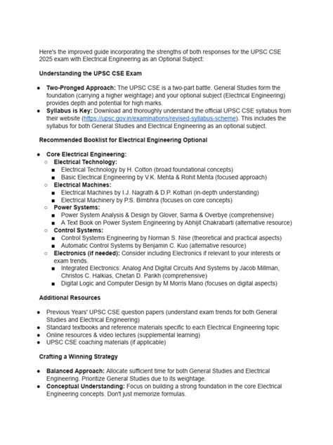 Explore Preparing For The Upsc Cse 2025 Exam With Pdf Engineering Electrical Engineering