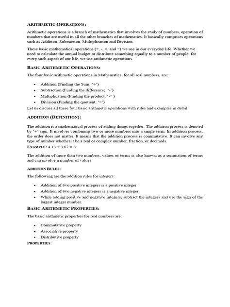 Arithmetic Operations On Number Systems Pdf Division Mathematics Arithmetic