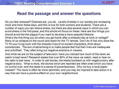 © 2015 albert-learning.com TOEIC Reading Comprehension Exercise 5 READING COMPREHENSION Exercise ...
