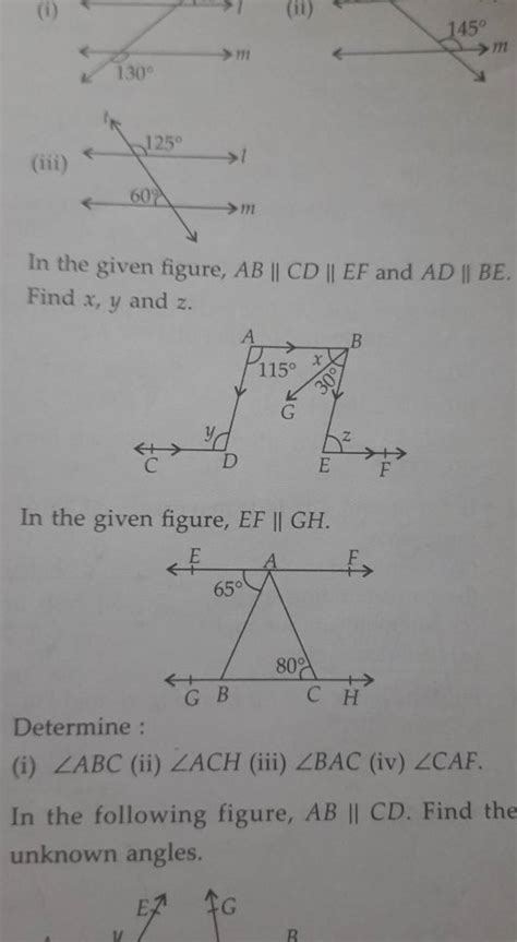 Iii In The Given Figure Ab∥cd∥ef And Ad∥be Find X Y And Z In The Giv