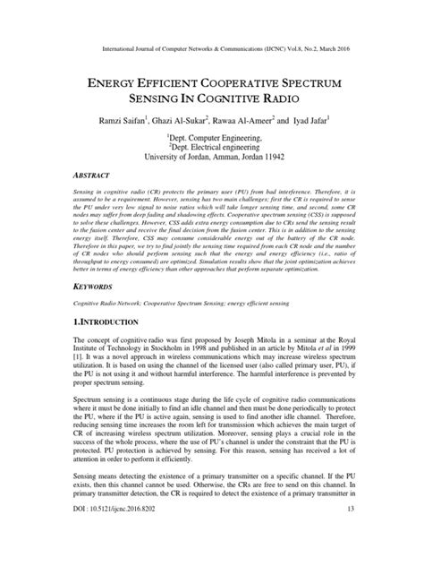 Energy Efficient Cooperative Spectrum Sensing In Cognitive Radio Pdf