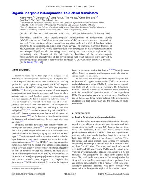 Pdf Organic Inorganic Heterojunction Field Effect Transistors
