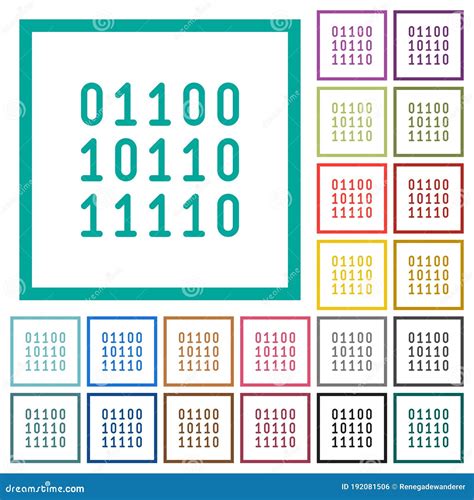 Binary Code Flat Color Icons With Quadrant Frames Stock Vector