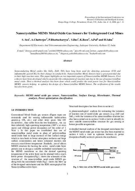 Pdf Nanocrystalline Mems Metal Oxide Gas Sensors For Underground Coal