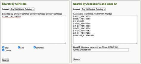 the soybean allele catalog data query interface for users to query data
