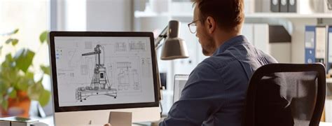 Premium Photo Engineer Reviewing Cad Drawings On Computer Screen