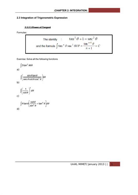 Pdf Chapter 2 Integration Of Tangent Power And Multiple Angle