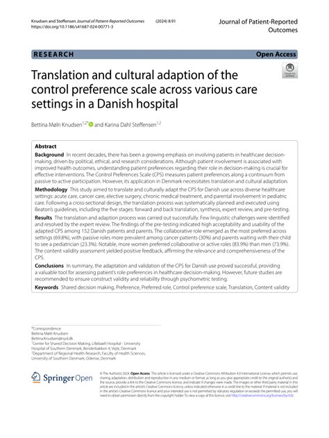 Pdf Translation And Cultural Adaption Of The Control Preference Scale