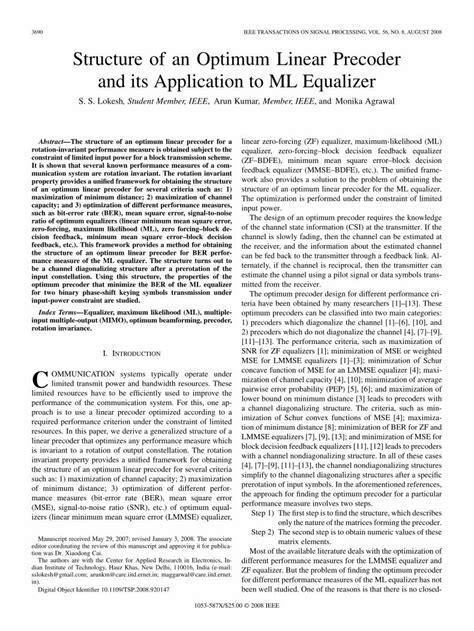 Pdf Structure Of An Optimum Linear Precoder And Its Application To Ml