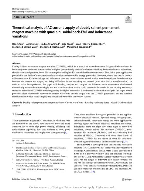 Theoretical Analysis Of Ac Current Supply Of Doubly Salient Permanent Magnet Machine With Quasi