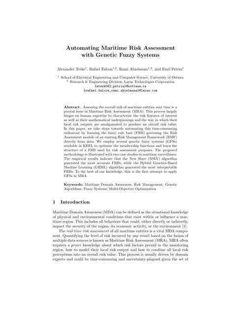 Pdf Automating Maritime Risk Assessment With Genetic Fuzzy Systems