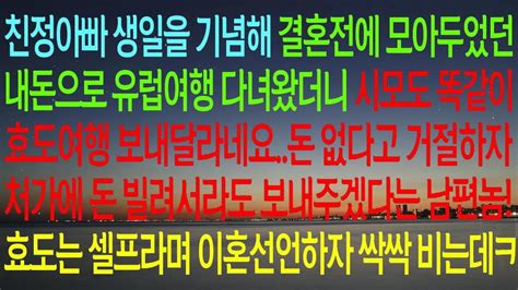 결혼 전에 모은 돈으로 친정 아버지 생신을 축하하기 위해 유럽여행을 다녀왔더니 시어머니도 그 여행에 함께 가고 싶다고 하셨어요