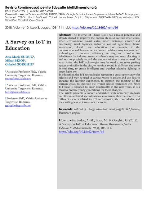 Pdf A Survey On Iot In Education