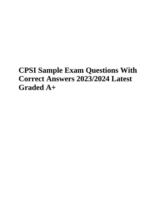 Cpsi Exam Practice Questions With Correct And Verified Answers Latest Graded A Cpsi Sample
