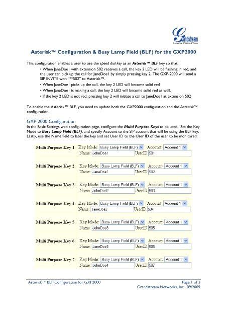 Asterisk Configuration Busy Lamp Field BLF Grandstream