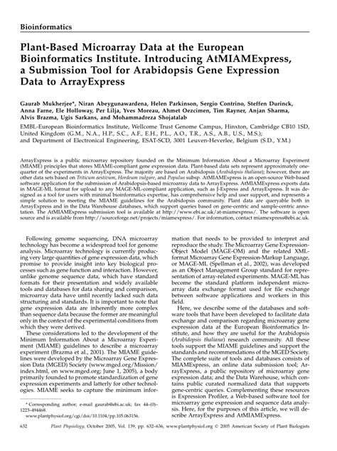 Pdf Plant Based Microarray Data At The European Bioinformatics