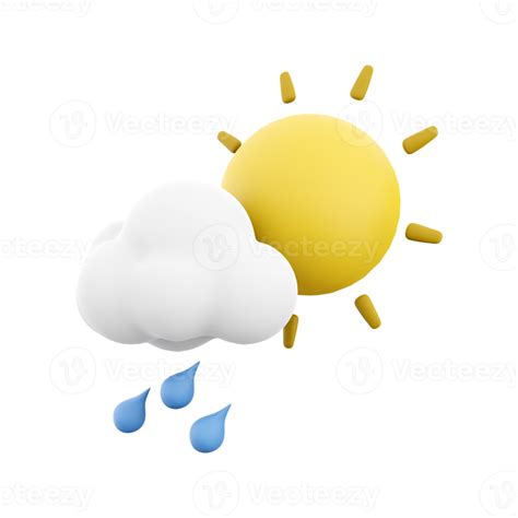 3d Rendering Rain With Cloud And Sun Icon 3d Render Weather Sun With