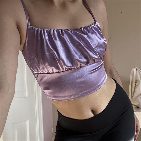 Satin Purple Crop Tank Top Depop