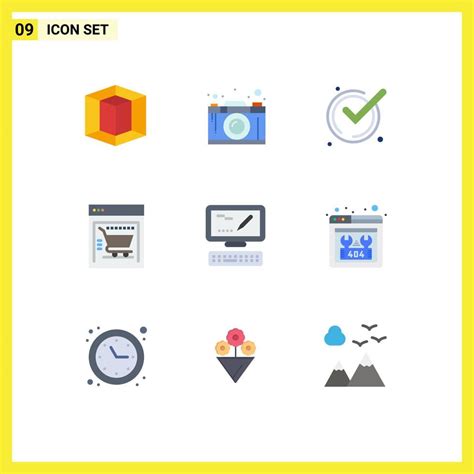 Set Of 9 Vector Flat Colors On Grid For Markiting Computer Accept Web Store Ecommerce Editable