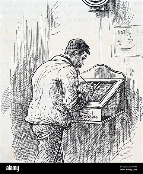 Illustration Depicting A Man Writing A Telegraph Dated 19th Century