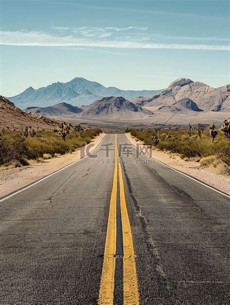 下加利福尼亚州沙漠无尽的道路景观高清摄影大图 千库网