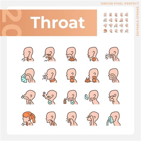 Premium Vector Throat Pixel Perfect Rgb Color Icons Set