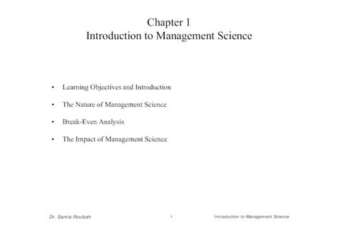 (PDF) Chapter 1 Introduction to Management Science - … · Dr. Samia Rouibah ٣ Introduction to ...