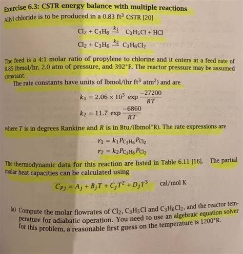 Solved Exercise 6 3 Cstr Energy Balance With Multiple