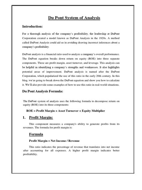 Du Pont Analysis Pdf Revenue Leverage Finance