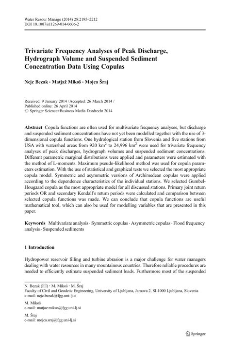 Pdf Trivariate Frequency Analyses Of Peak Discharge Hydrograph