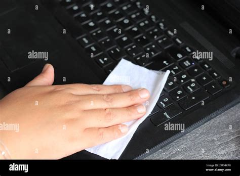 Clean Computer Keyboard With Antibacterial Wet Towel Virus Prevention Stock Photo Alamy